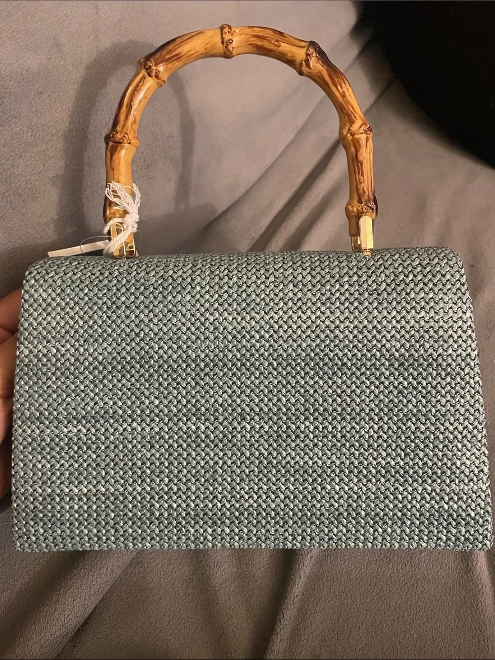 Haute Hippie | Bags | Haute Hippie Gray Woven Tophandle Bag With Bamboo ...